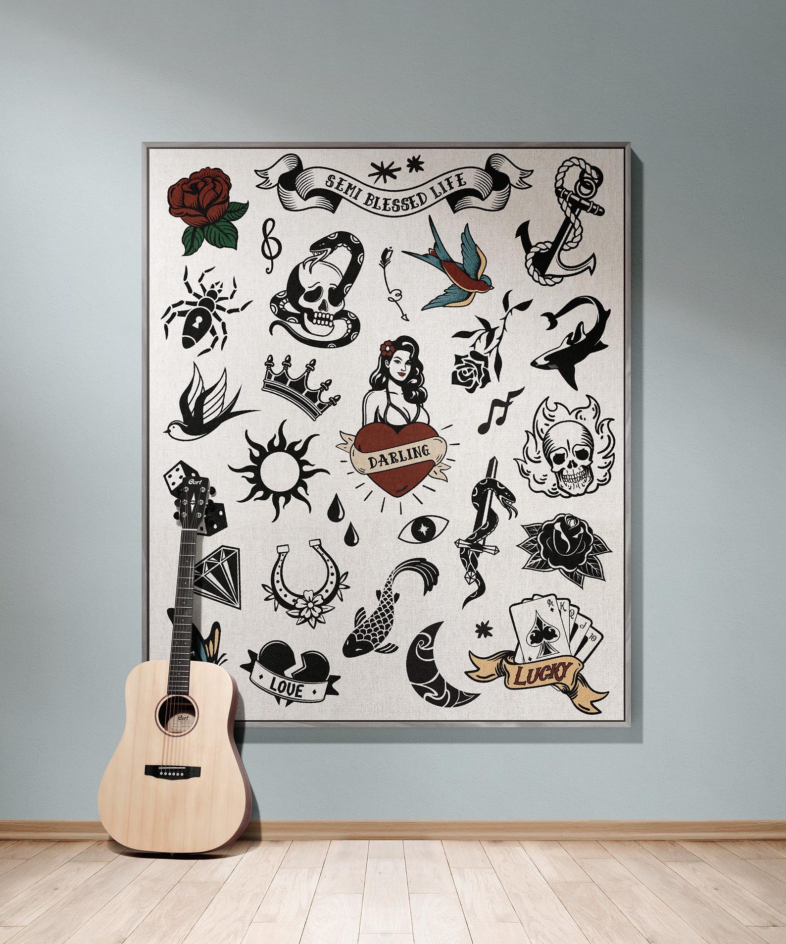 Traditional Tattoos Woven Throw Blanket in Color or Black and White ...