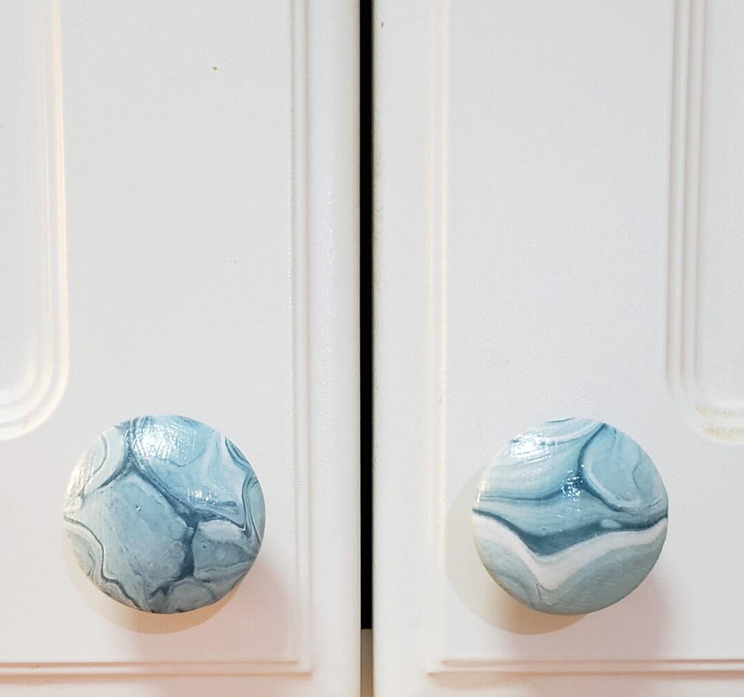 Cabinet Knobs Pulls Set of 6 Groovy Boho Aesthetic Turquoise Blue Grey ...