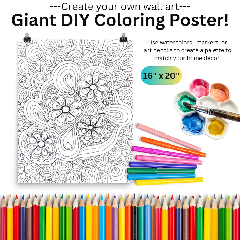 Giant Coloring Poster Giant Watercolor Painting Poster DIY Flower ...