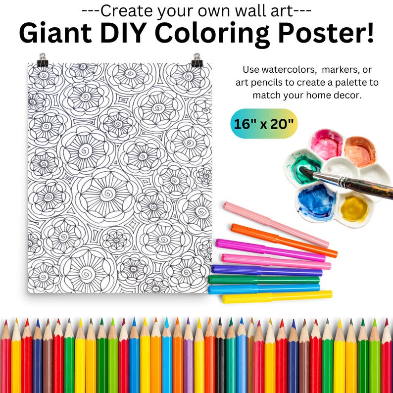 Giant DIY Coloring Page Poster XL Watercolor Painting Gift for Kids ...