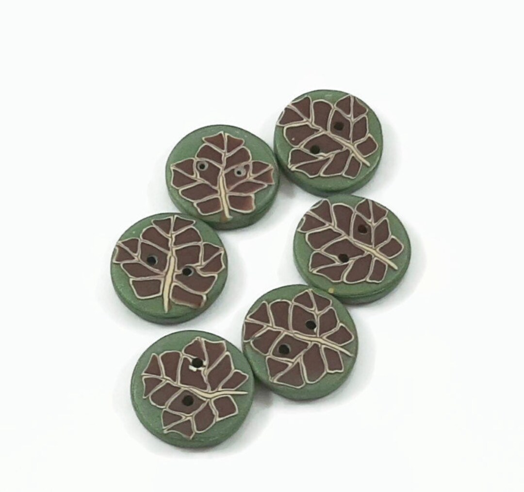 Maple Leaf Buttons, 20mm, 15mm Buttons, Green Button, Set of 6 Buttons ...