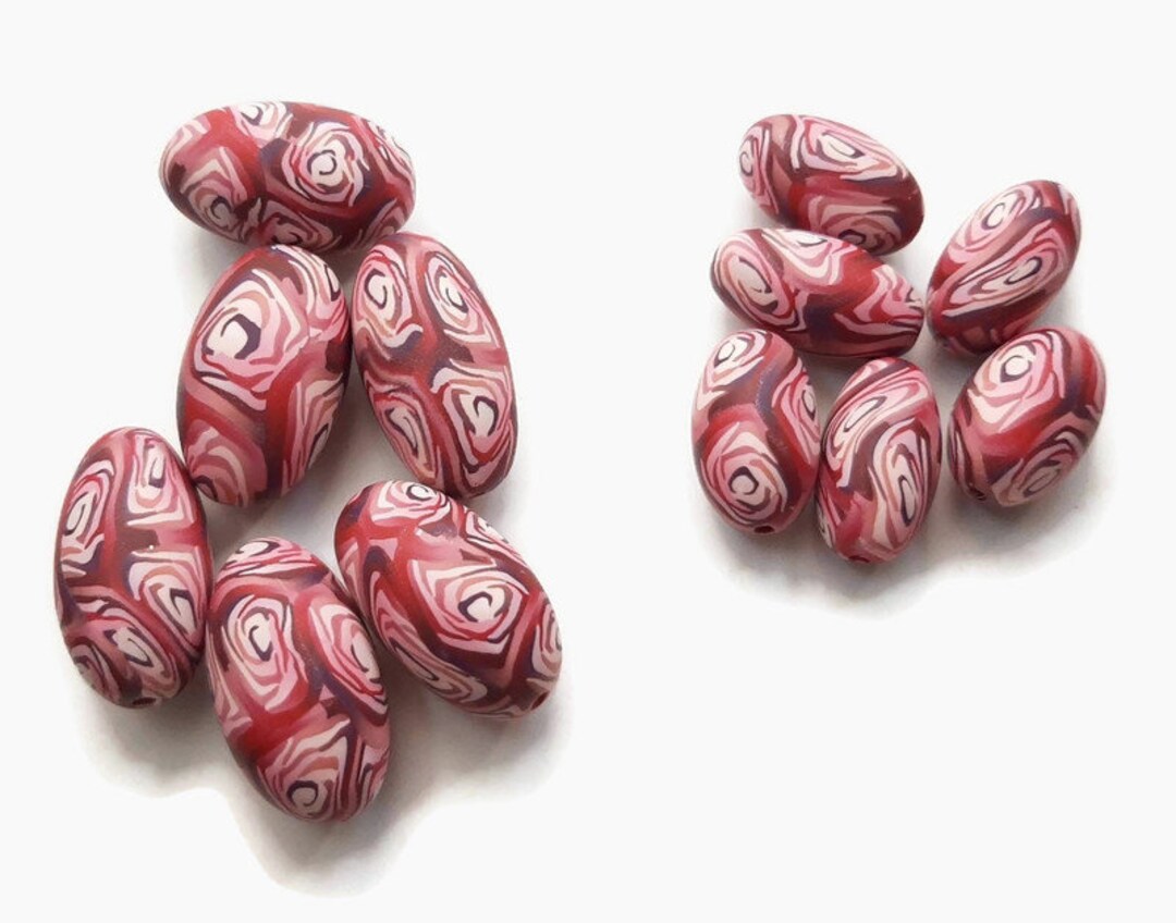 Pink and Red Rose Oval Beads, Retro Roses Design, Oval Beads, Barrel ...