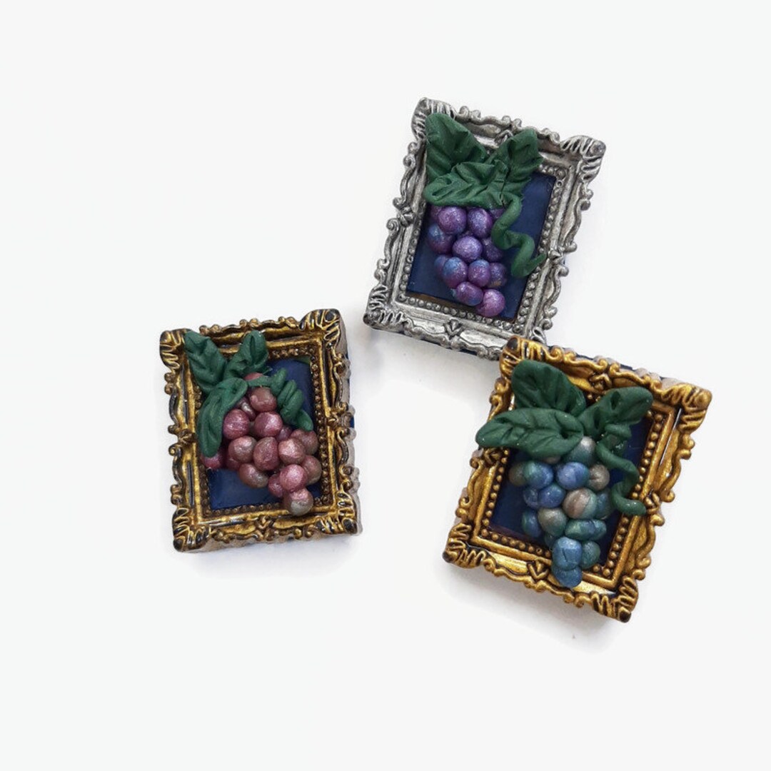 Refrigerator Magnets, Grape Design, 28mm X 24mm Magnet, Polymer Clay ...