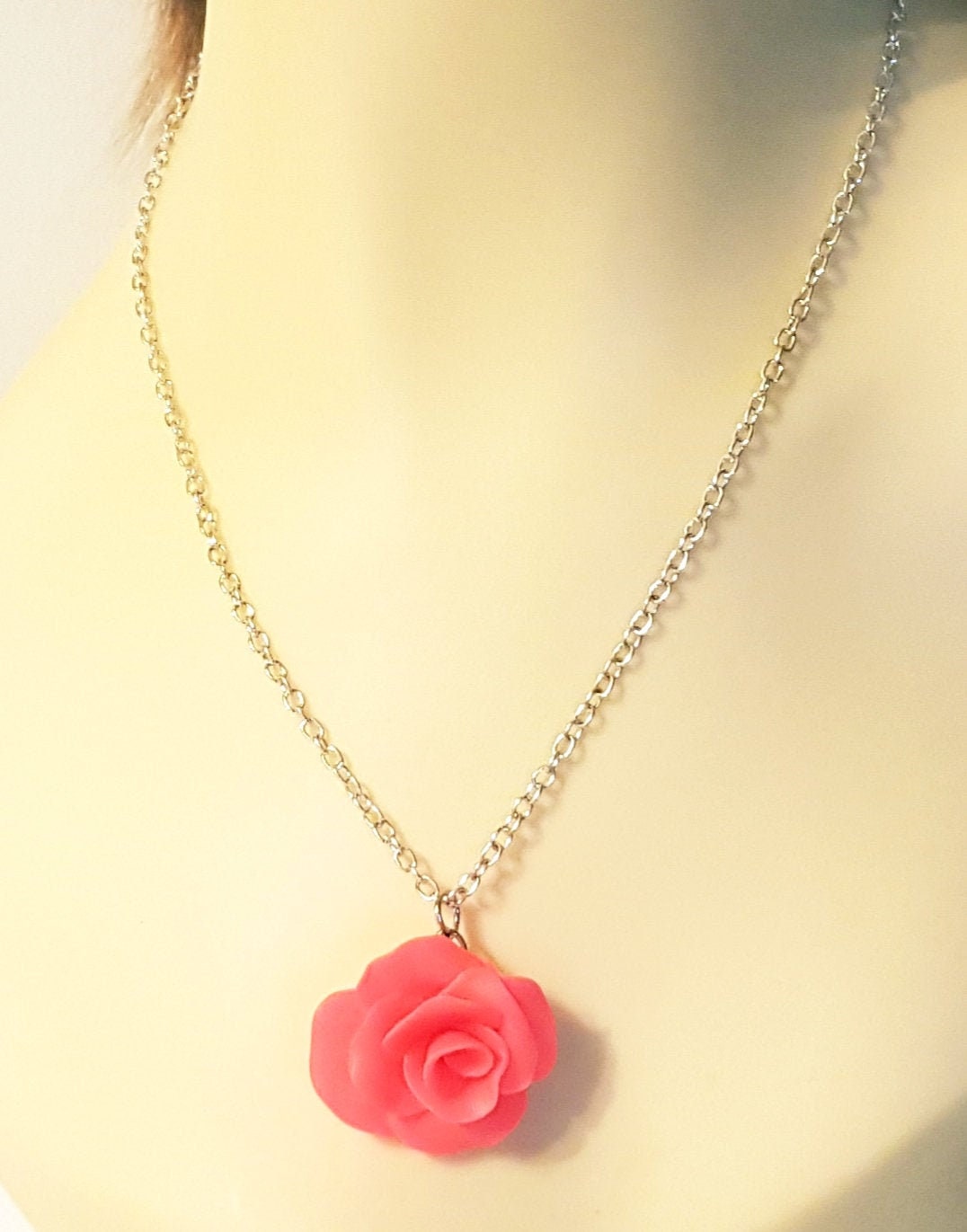 Handmade Pink Rose Pendant Necklace Uk Seller Wedding T Etsy