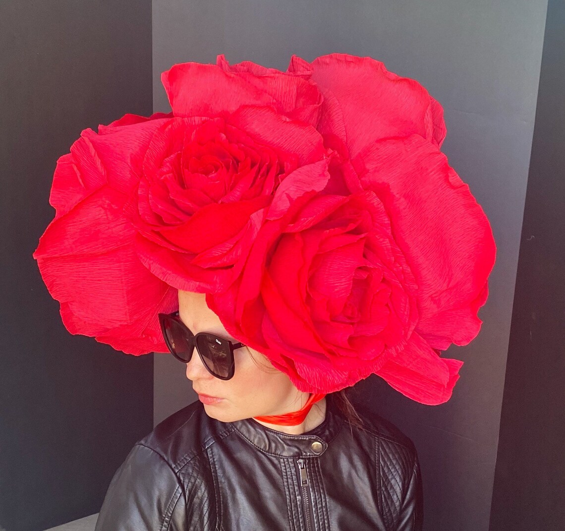 Giant Paper Roses Headpiece. Huge Paper Flower Hairpiece. - Etsy