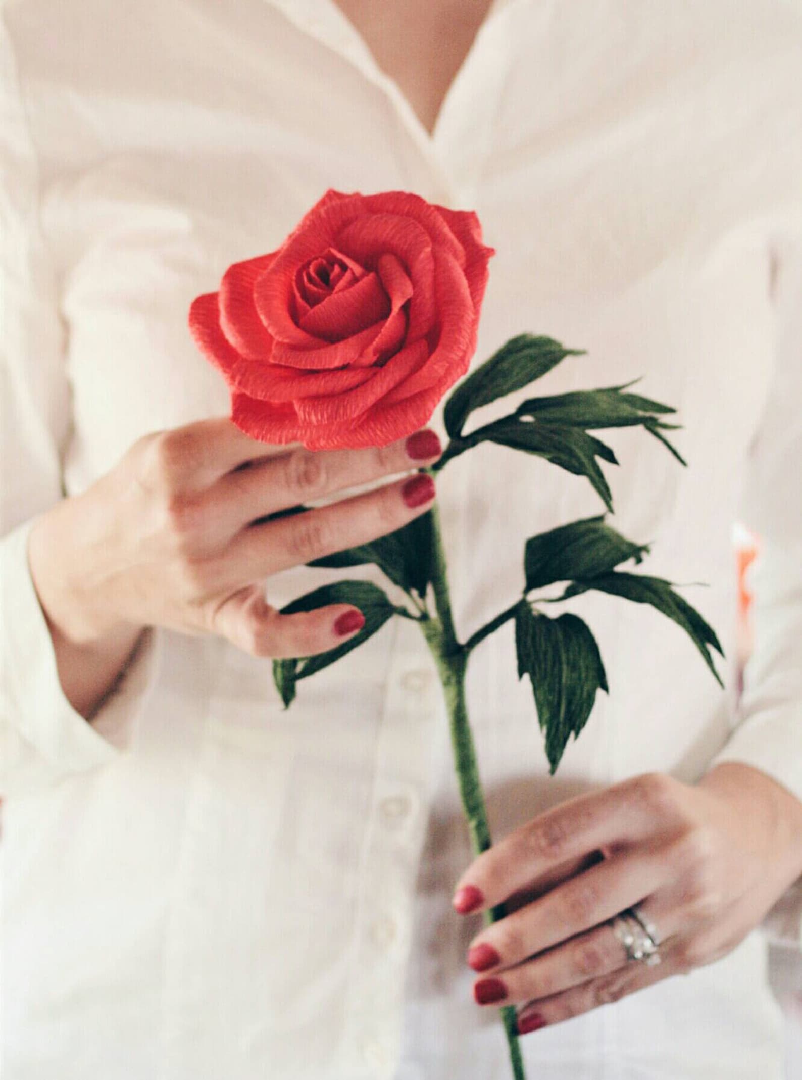 Handmade Paper Rose. Realistic Crepe Paper Flower. Wedding Red | Etsy