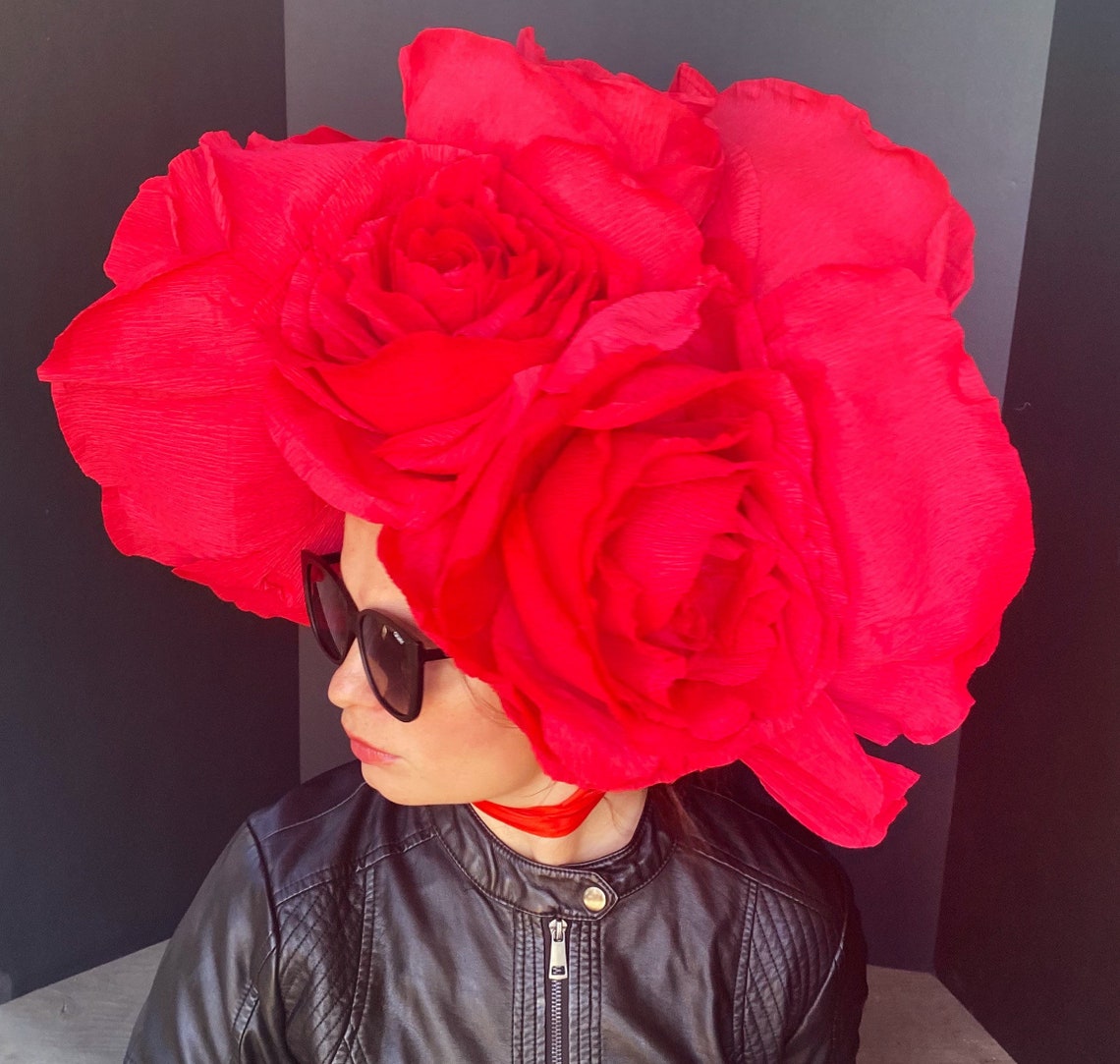 Giant Paper Roses Headpiece. Huge Paper Flower Hairpiece. - Etsy
