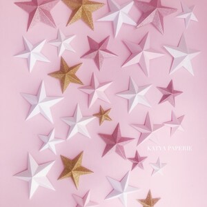 3D Wall Paper Stars in Shades of Pink and Gold. Set of 25. Handmade in ...