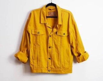 Yellow jean jacket | Etsy