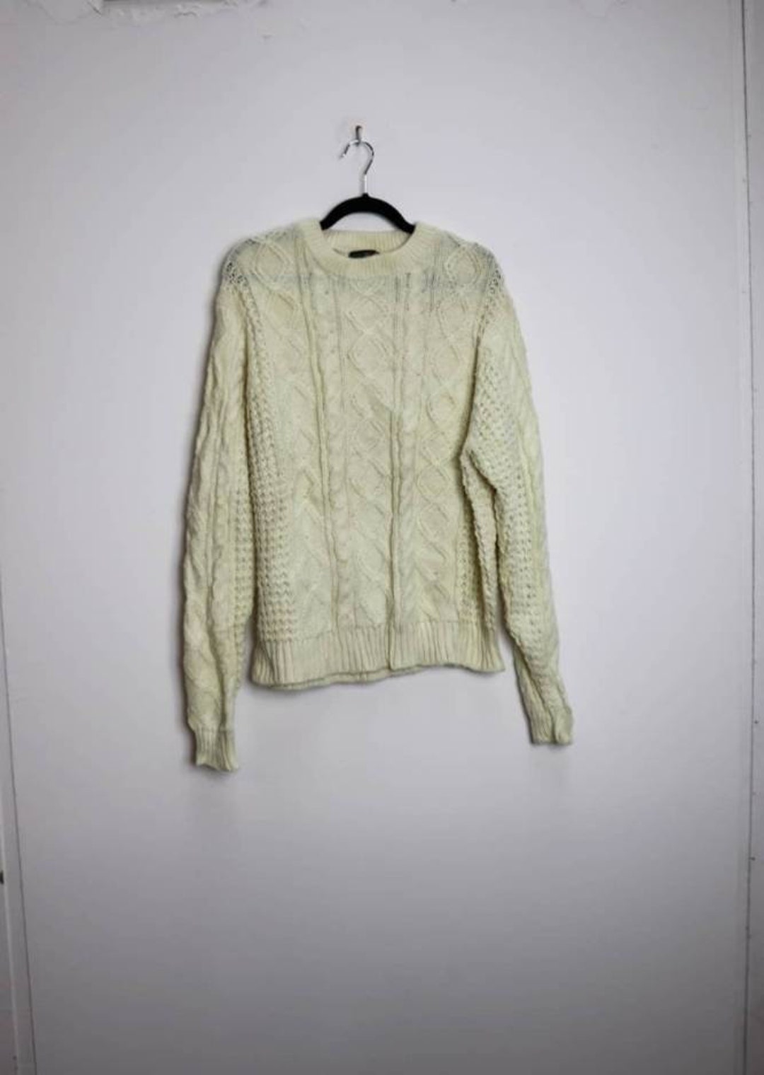 White Cable Knit Jumper Vintage White Cable-knit Sweater XL Knit Jumper ...