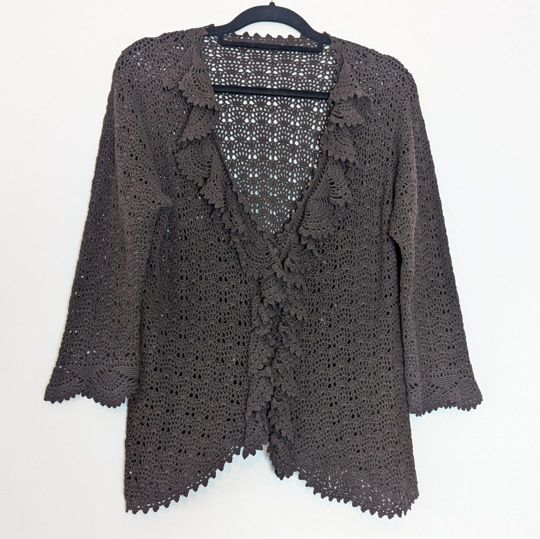 Brown Crochet Cardigan Vintage Cardigan Brown Cardigan Crochet Knit ...