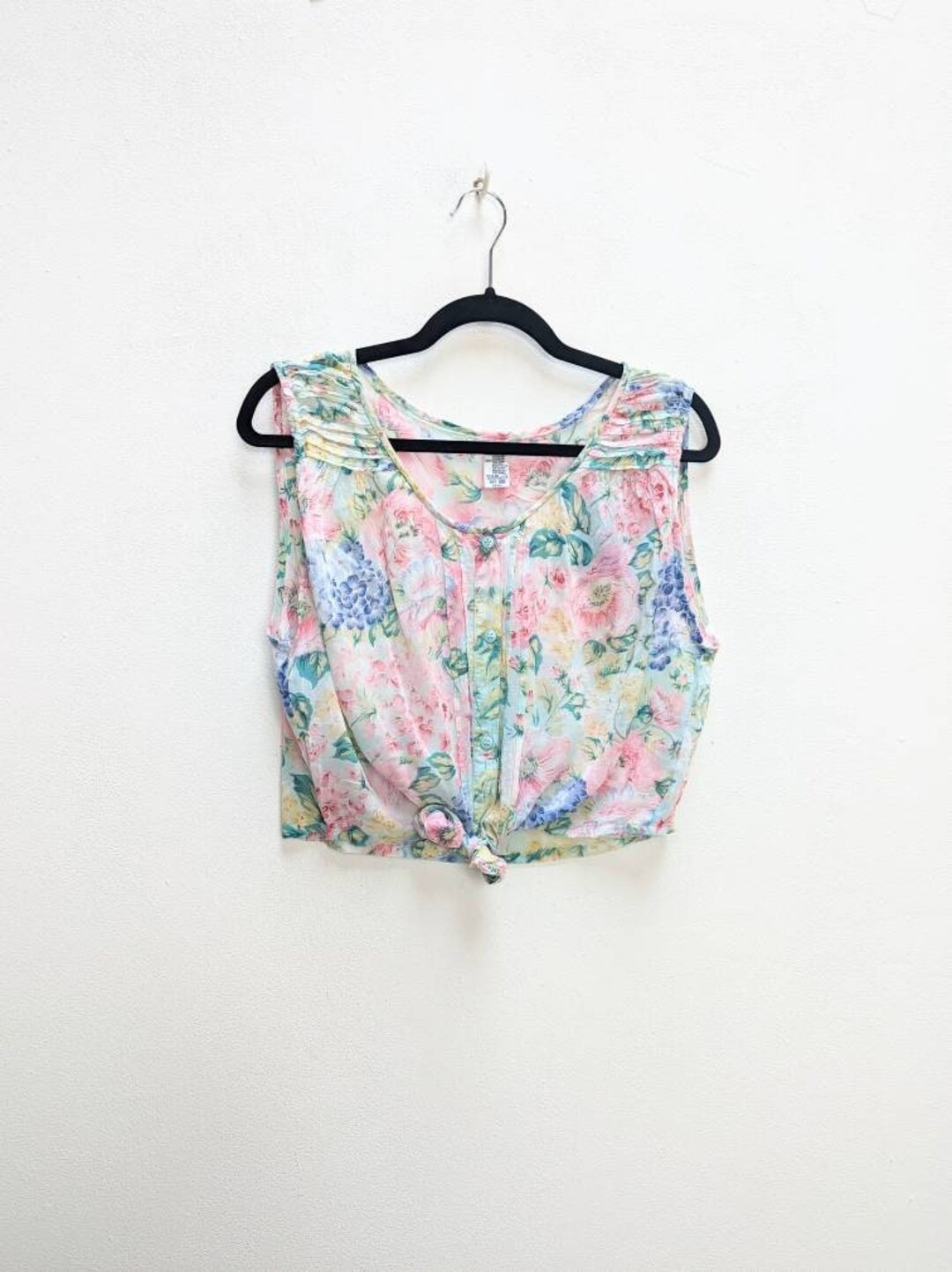 Sheer Floral Crop Top Vintage Tie up Crop Top Sheer Crop Top Tie Front ...