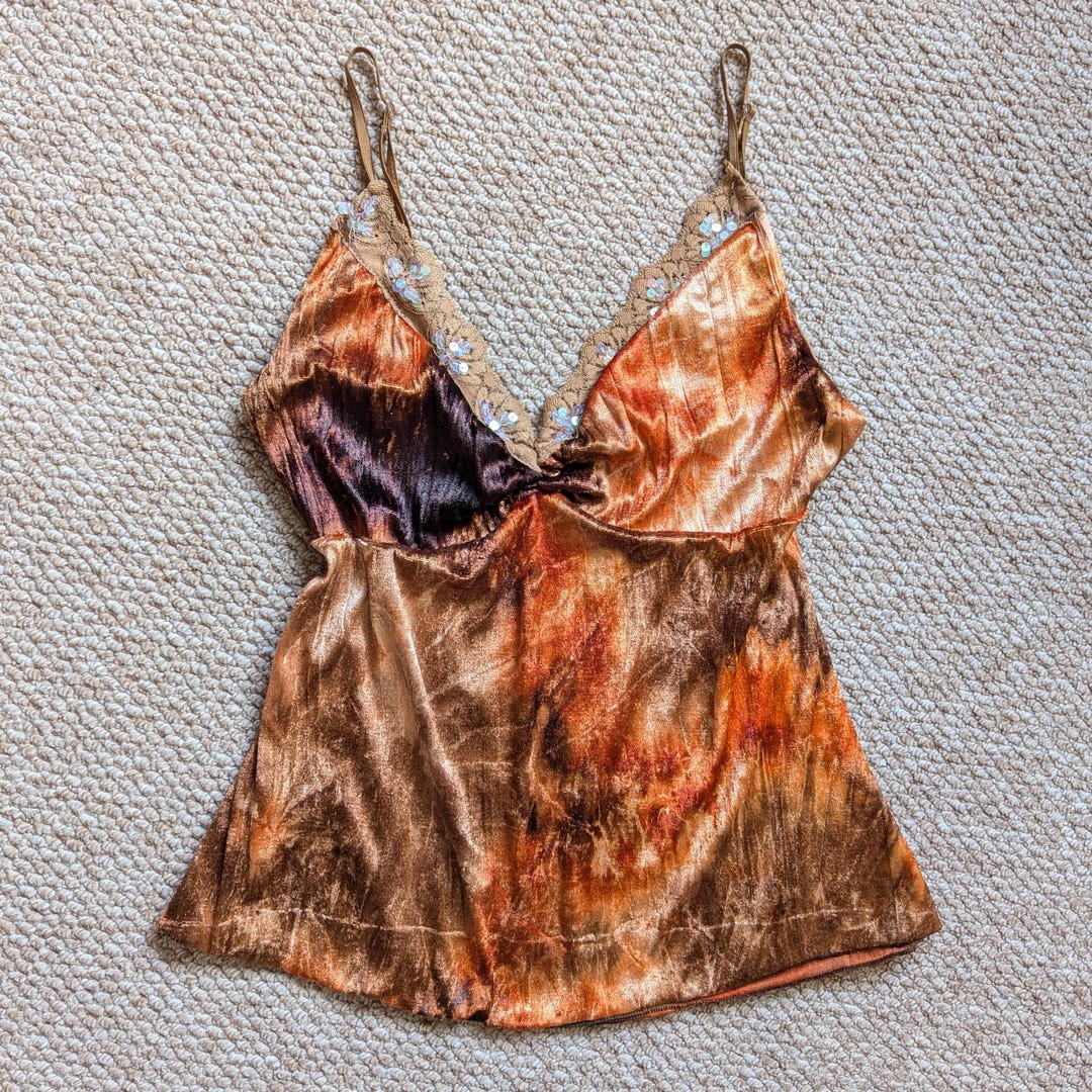Orange Velvet Cami Top Vintage Camisole Top XS Sequin Cami Top Lace ...