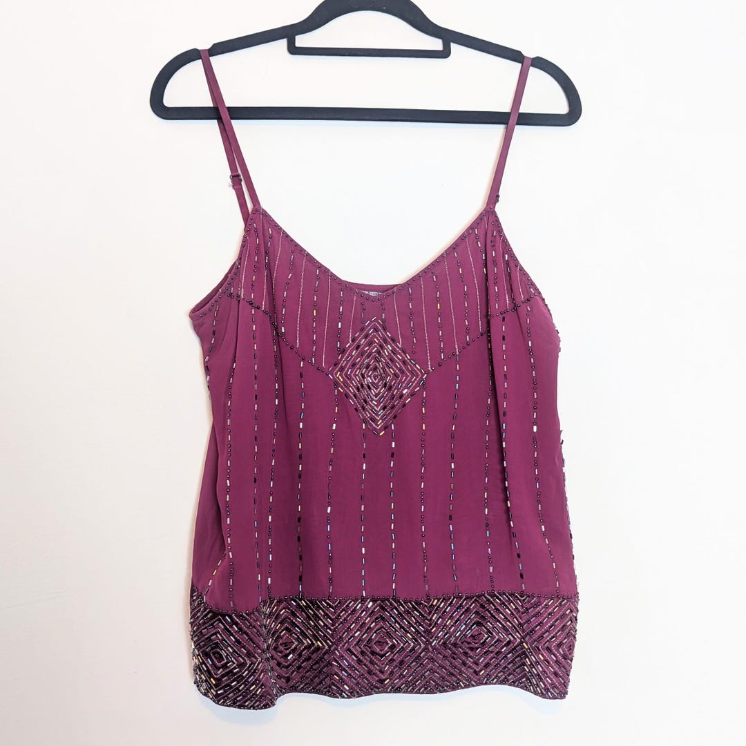 Pink Camisole Top Vintage Cami Top Beaded Camisole Bright Pink Top ...