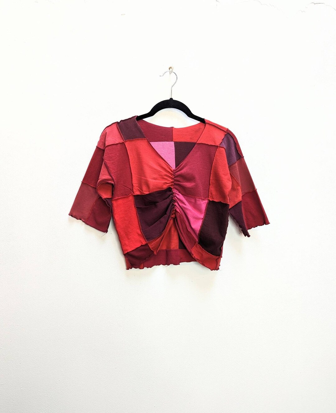 Red Patchwork Crop Top Vintage Crop Top Reworked Crop Top Red Crop Top ...