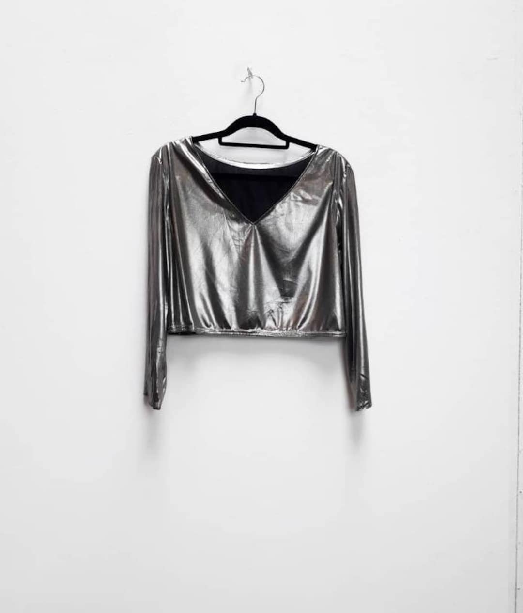 Metallic Crop Top Vintage Silver Crop Top Metallic Silver Shiny Crop ...