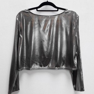 Metallic Crop Top Vintage Silver Crop Top Metallic Silver Shiny Crop ...