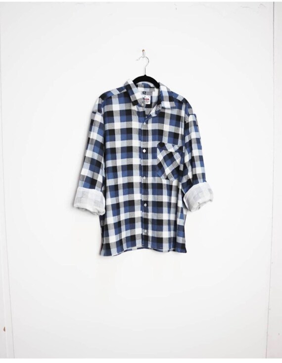 Blue Check Flannel Shirt Vintage Checkered Flannel Shirt Check | Etsy