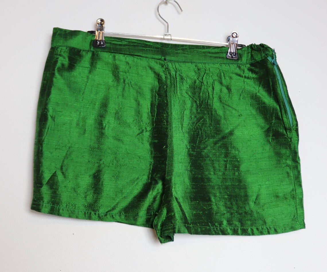 Green Shiny Shorts Vintage Green Shorts Large Shiny Shorts | Etsy