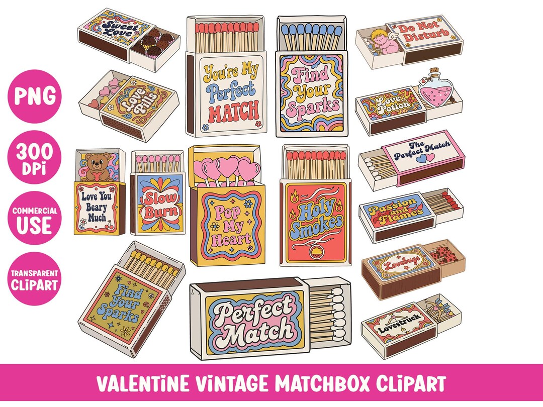 Valentine's Day Matchbox Clipart Funny Retro Love Quotes Groovy Couple ...