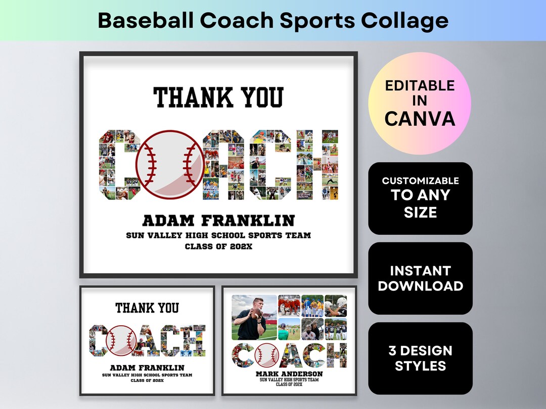 Baseball Coach Photo Collage Thank You Coach Gift Senior Night ...