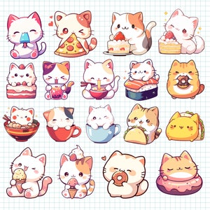 Kawaii Cat and Food PNG Bundle Cute Kitten Clipart Set Cat Lover Cat ...