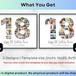 18th Birthday Number 18 Photo Collage Printable Canva Frame Template ...