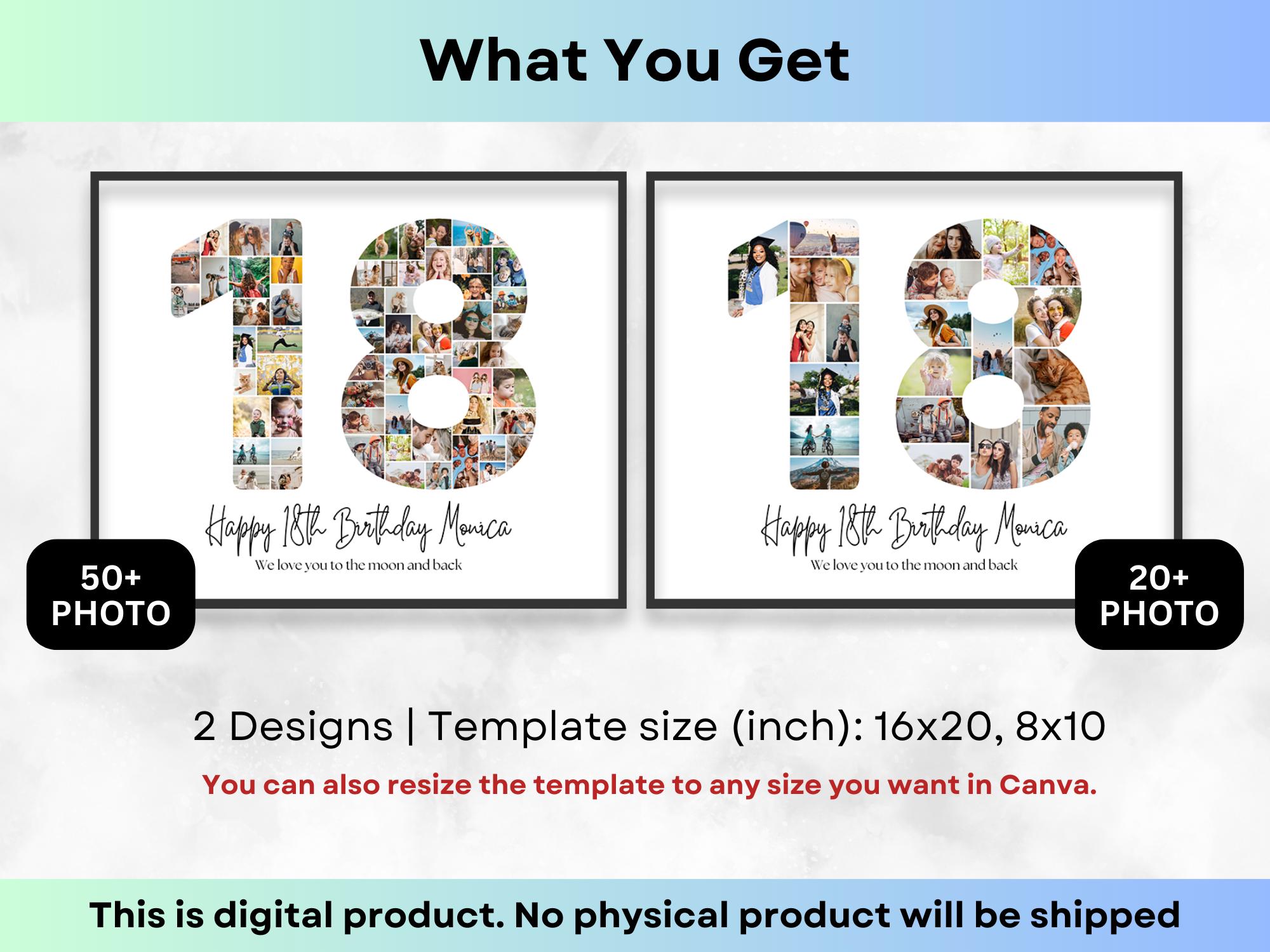 18th Birthday Number 18 Photo Collage Printable Canva Frame Template ...
