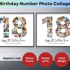 18th Birthday Number 18 Photo Collage Printable Canva Frame Template ...
