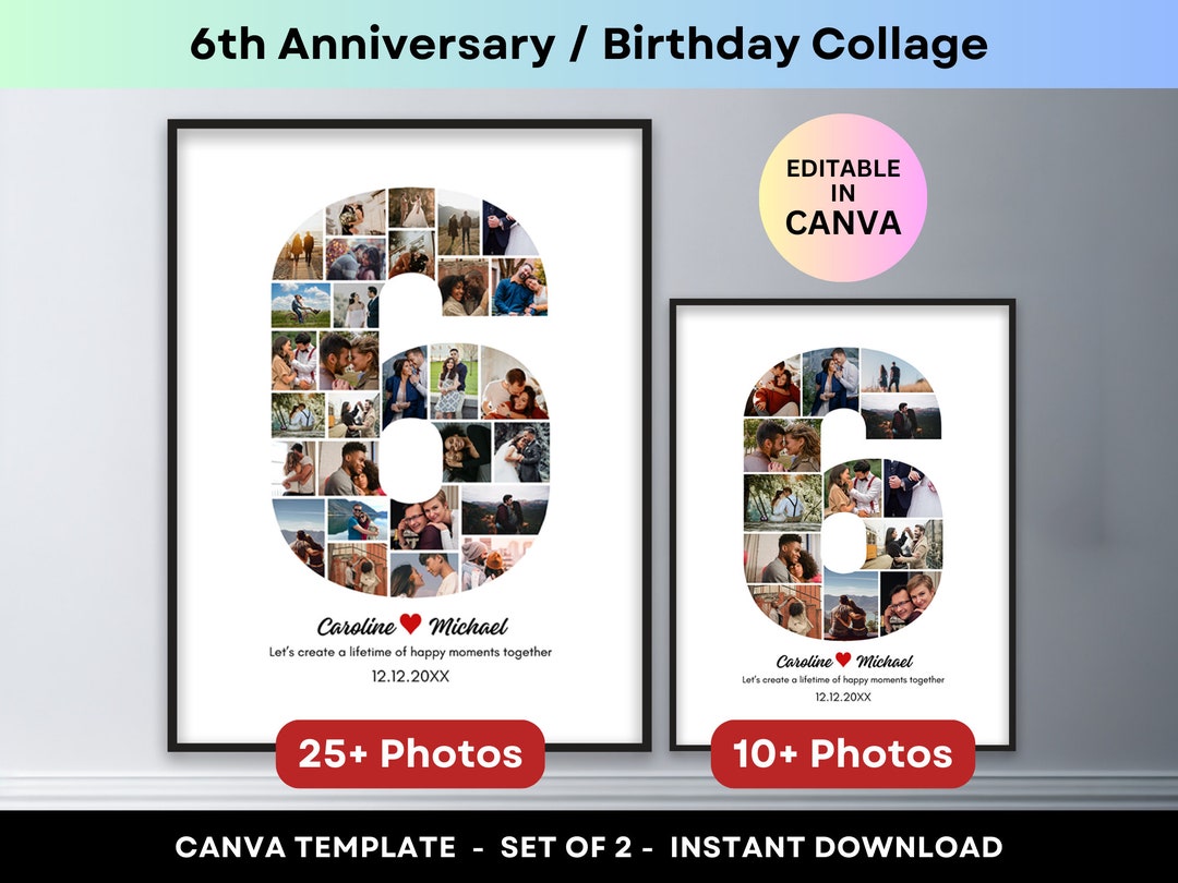 6th Anniversary Number 6 Photo Collage 6th Birthday Gift Personalized ...
