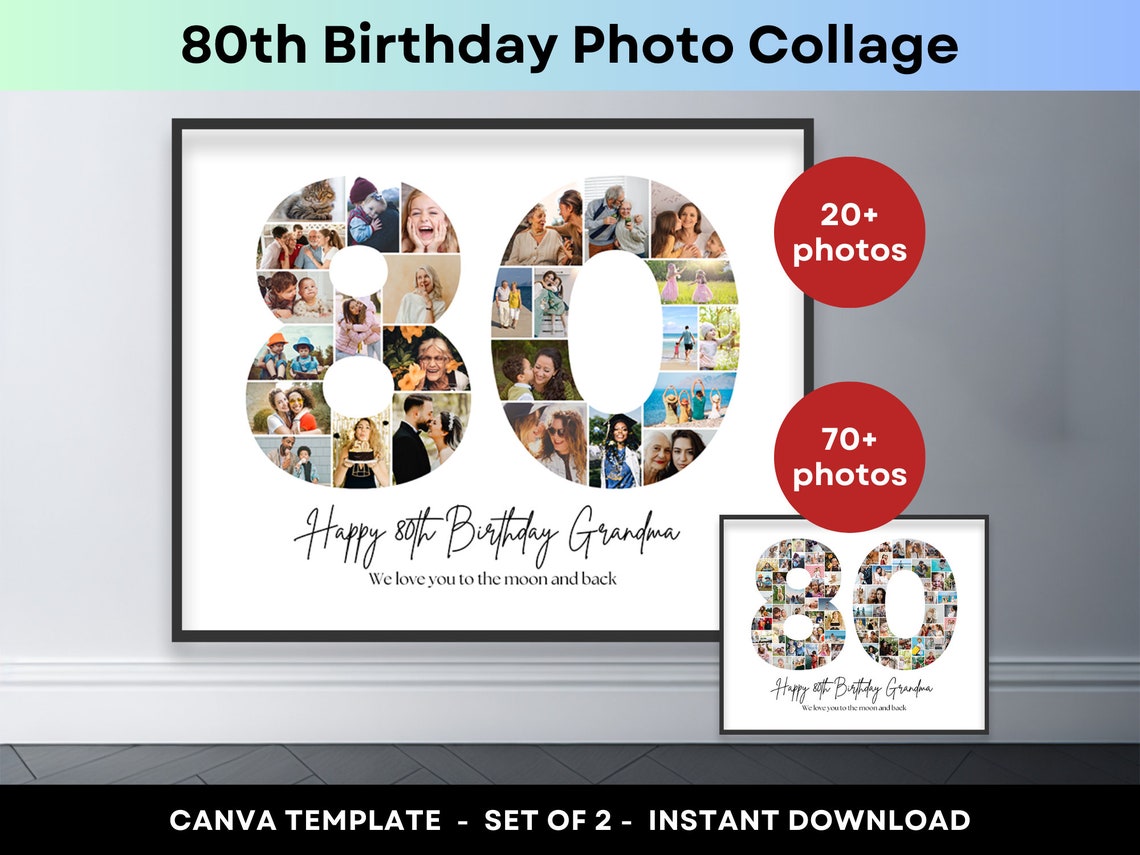 Number 80 Collage 80th Birthday Number Photo Collage Printable - Etsy