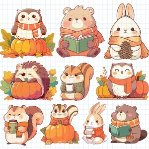 Autumn Animal Clipart Cute Woodland Creature PNG Kawaii Fall Animals ...