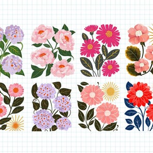 Flower Market Clipart Retro Floral Spring SVG Bundle Abstract Flowers ...