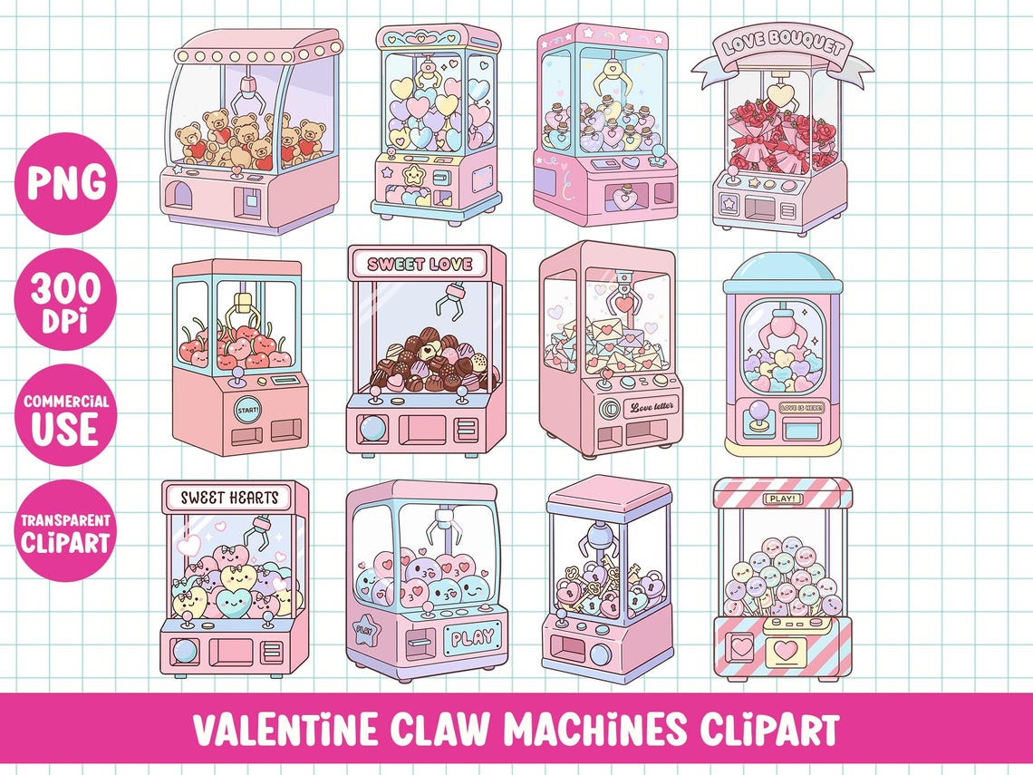 Valentine's Day Claw Machines Clipart Kawaii Sweet Love Illustration ...