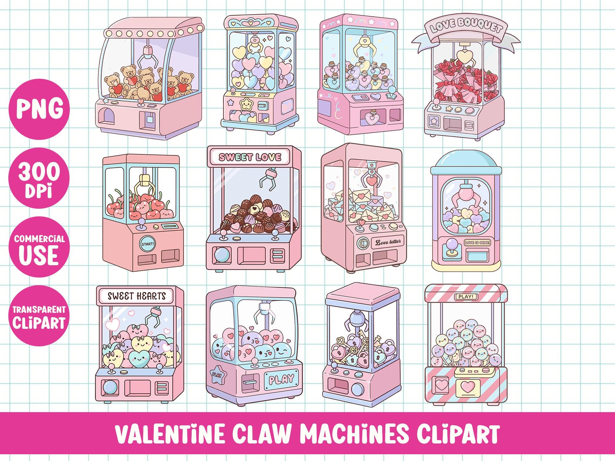Valentine's Day Claw Machines Clipart Kawaii Sweet Love Illustration ...
