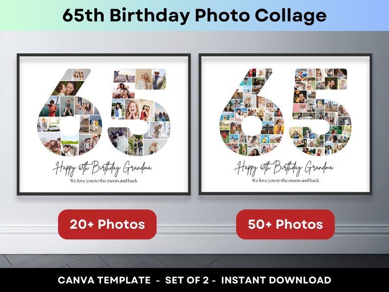 65th Birthday Number 65 Photo Collage Printable Canva Frame - Etsy