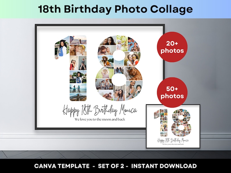 18th Birthday Number 18 Photo Collage Printable Canva Frame - Etsy ...