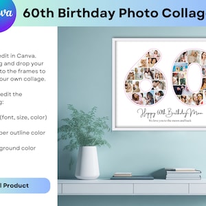 60th Birthday Number 60 Photo Collage Canva Template Personalized ...