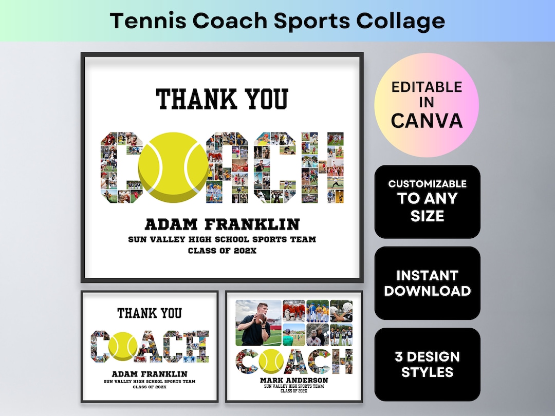 Tennis Coach Photo Collage Thank You Coach Gift Senior Night Printable ...