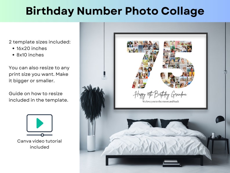 75th Birthday Number 75 Photo Collage Printable Canva Frame Template ...
