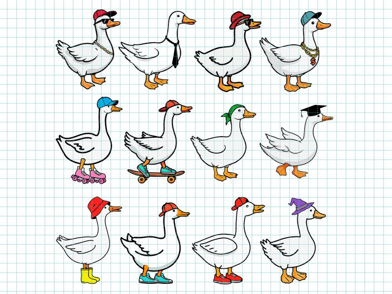Goose PNG Funny Goose Clipart Bundle Cute Swan Cartoon Doodle ...