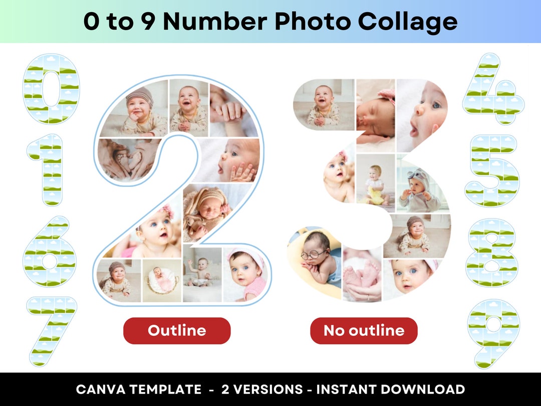 Cute Number Photo Collage Canva Template Editable Digital File All ...