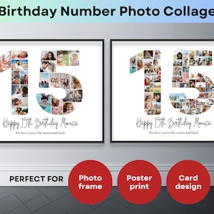 15th Birthday Number 15 Photo Collage Printable Canva Frame Template ...