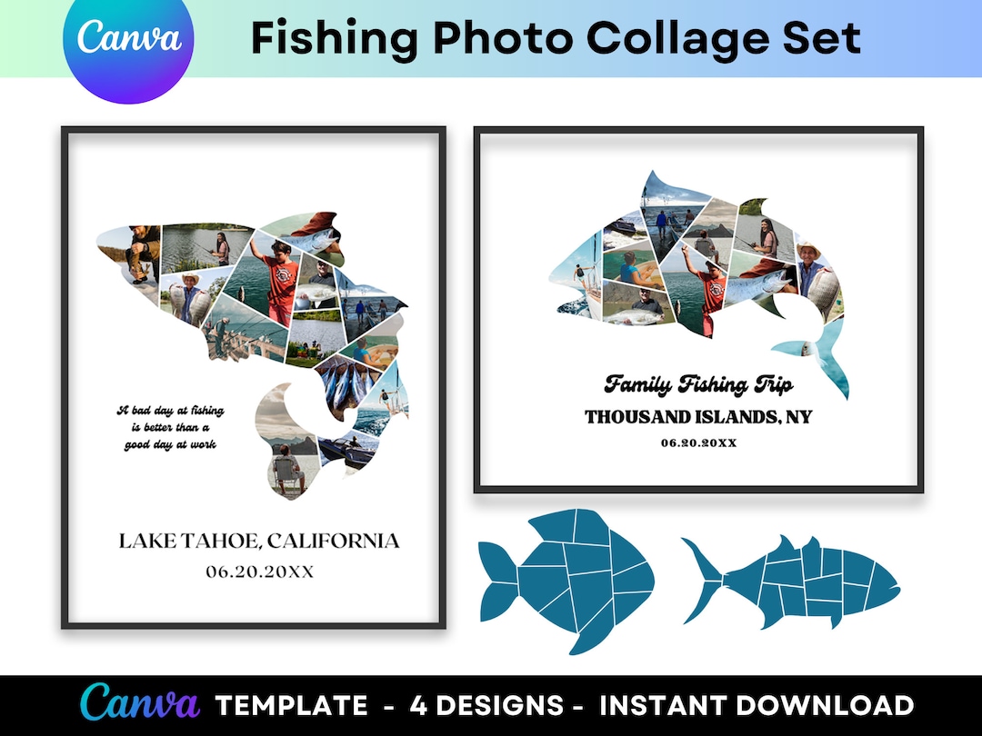 Fishing Photo Collage Canva Template Fishing Gifts Fisherman Dad Father ...