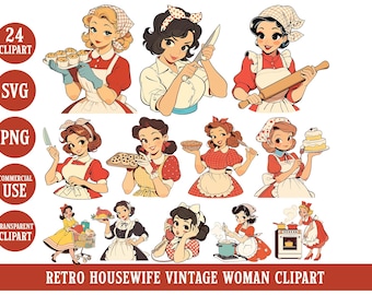 Retro Housewife Clipart Vintage Woman PNG Cooking Baking SVG Baker Cook ...
