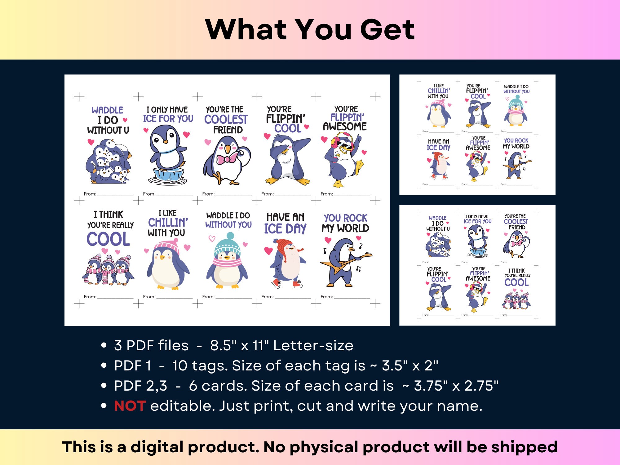 Penguin Valentine's Day Gift Tag and Card Printable Kids - Etsy