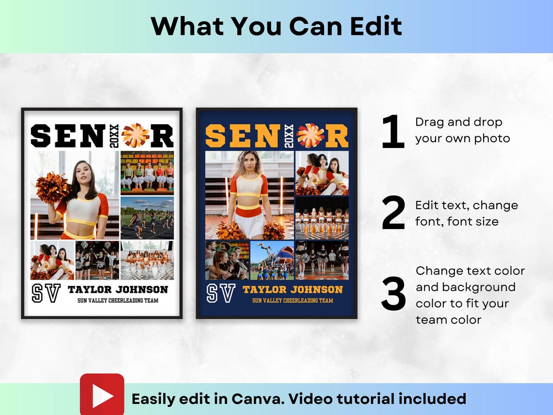 Senior Cheerleading Poster Custom Cheerleader Photo Collage High School ...