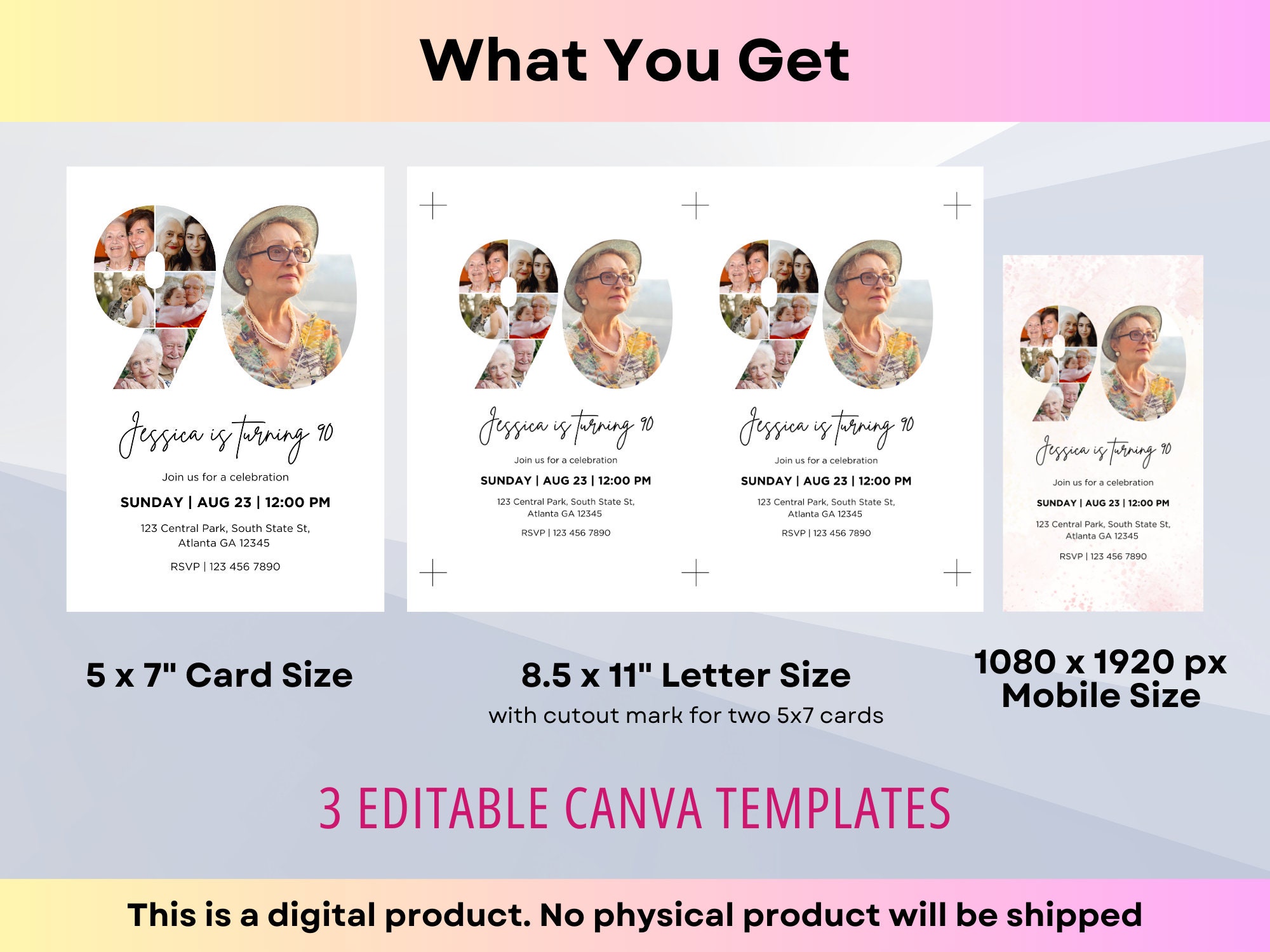 90th Birthday Invitation Printable Number 90 Photo Collage - Etsy