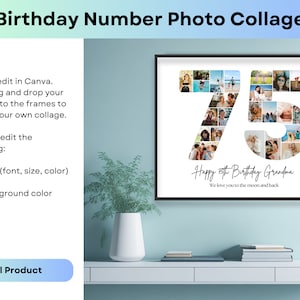 75th Birthday Number 75 Photo Collage Printable Canva Frame Template ...