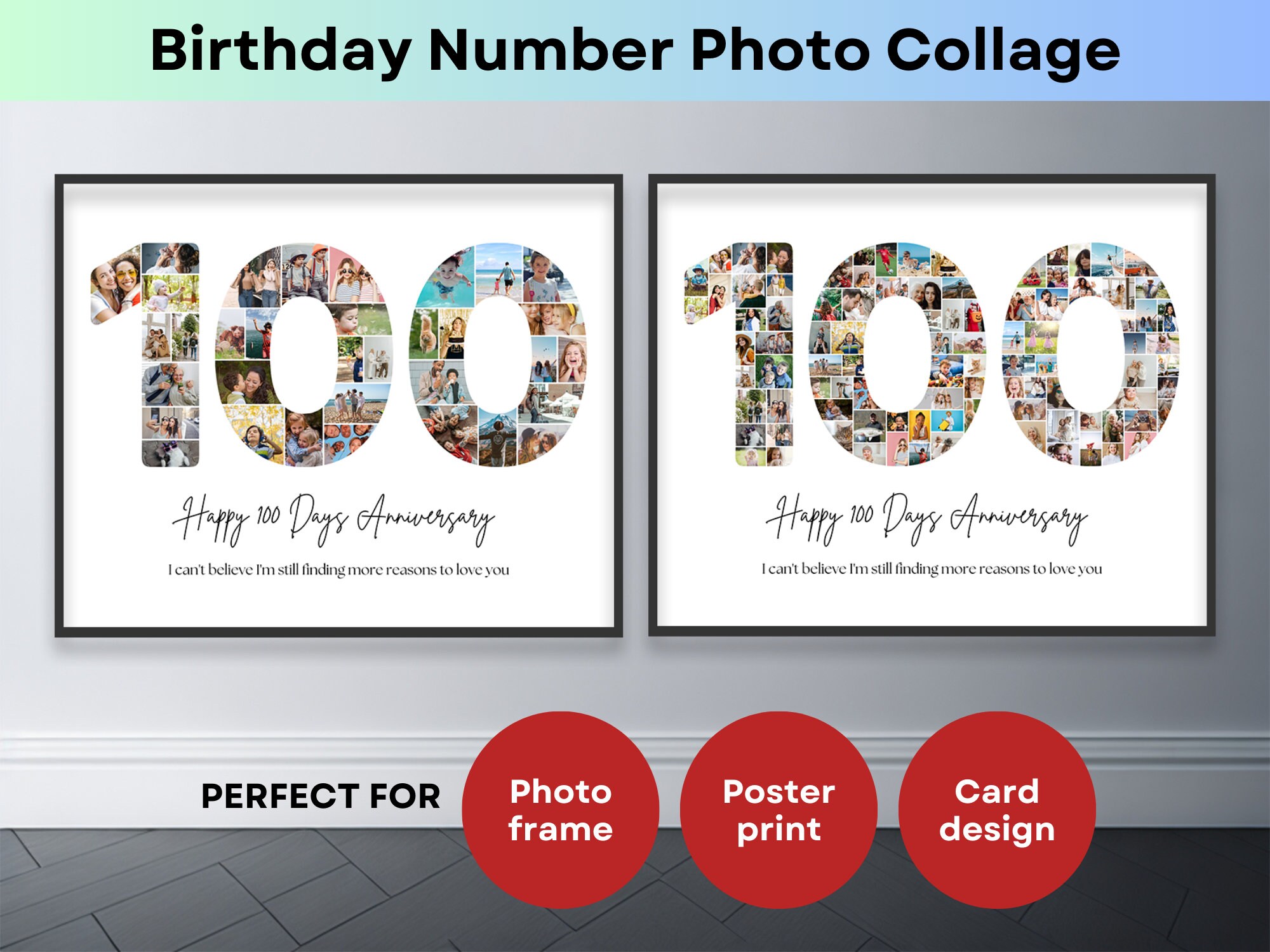 100th Birthday Number 100 Photo Collage Printable Canva Frame Template ...